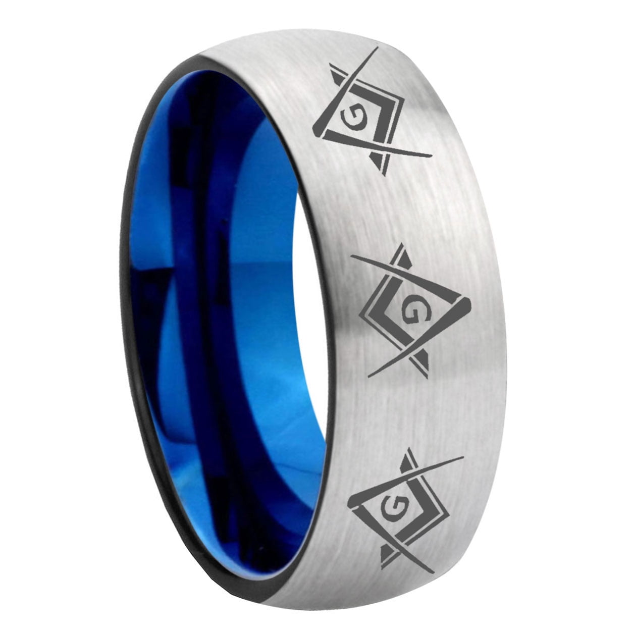 Revere Masonic 8MM Dome Gray and Blue Tungsten Men Ring - Walmart.com