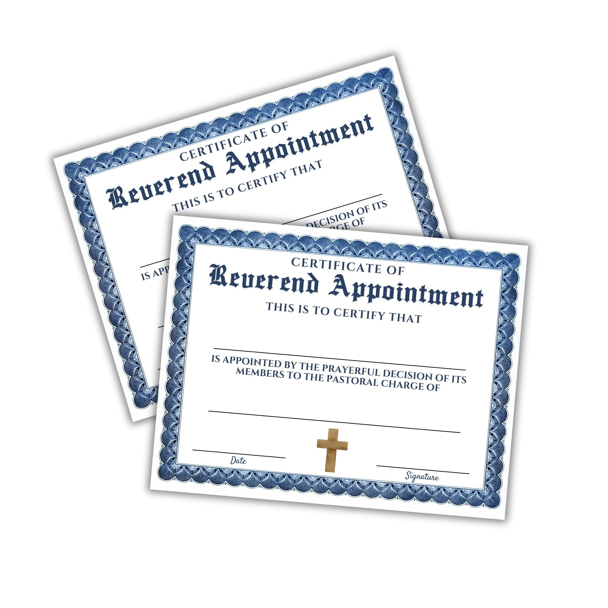 Reverend Appointment Certificate Blue 6pk 8.5x11 Ordination Church ...