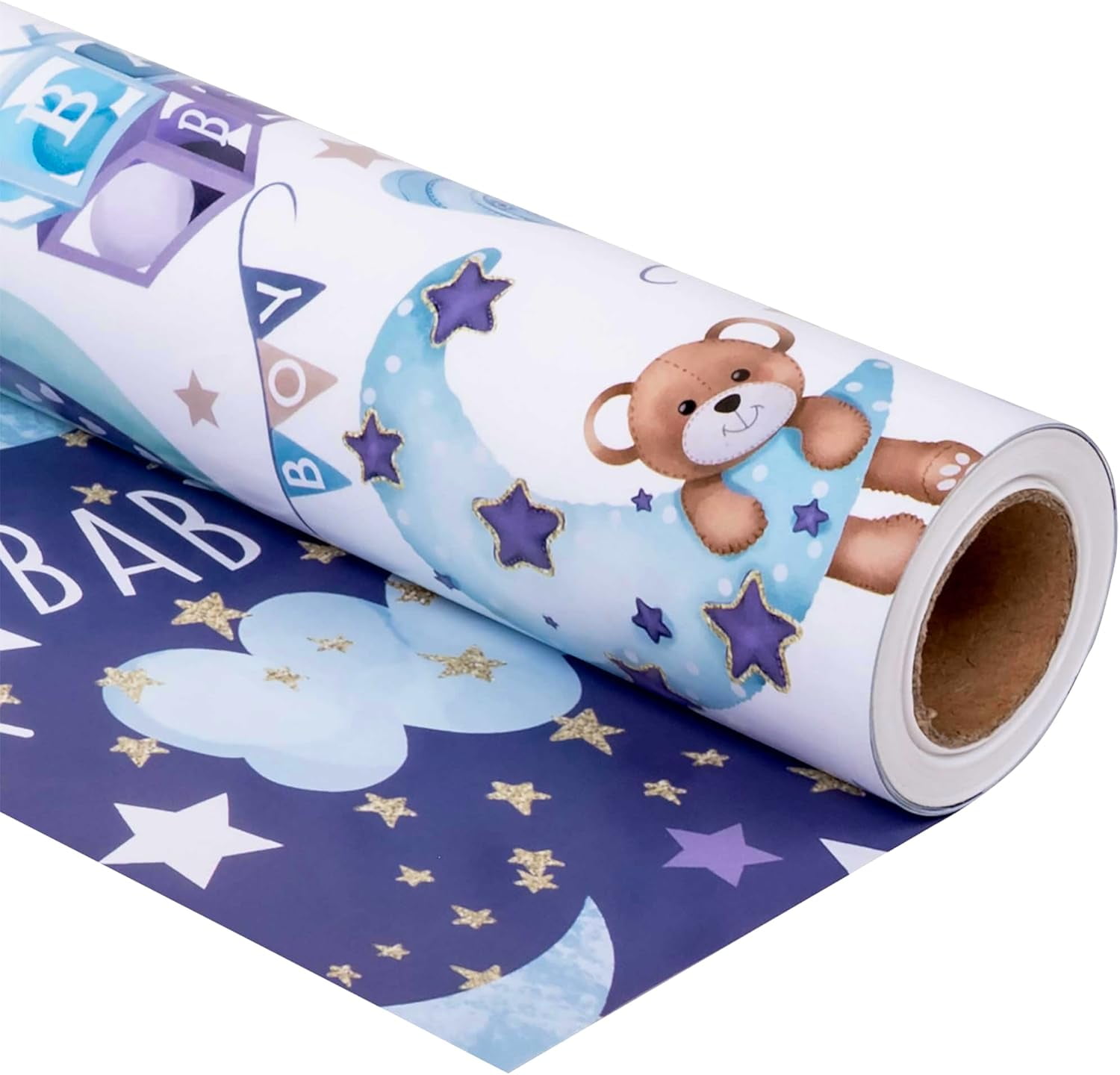 Reverible Baby Boy Wrapping Paper Roll for Boys Kids Infant - Baby Blue ...