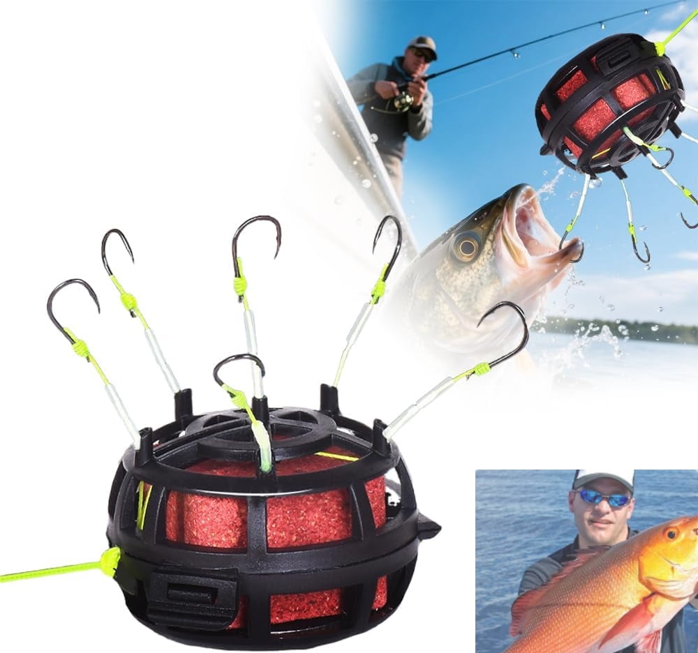 Reverse Bottom Bait Cage Fishing Hook, 2025 New 360° Floating Bait Cage ...
