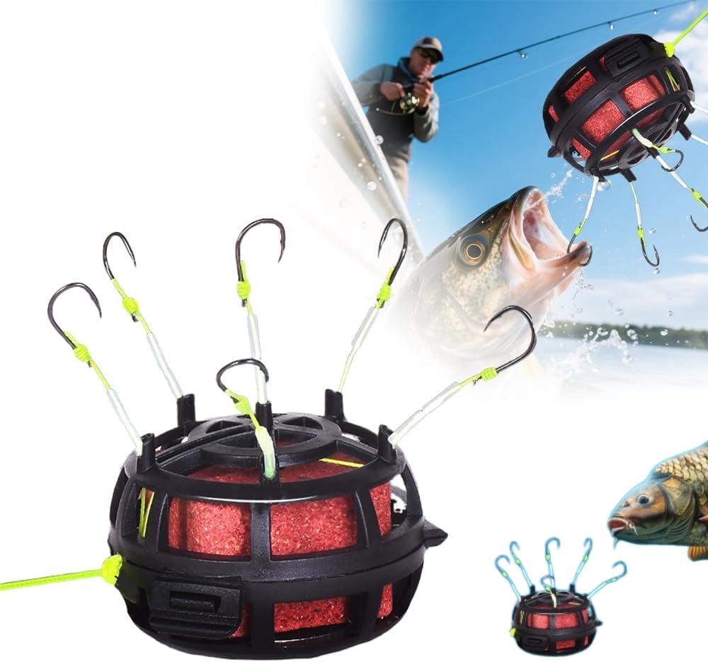 Reverse Bottom Bait Cage Fishing Hook, 2025 New 360° Floating Bait Cage ...