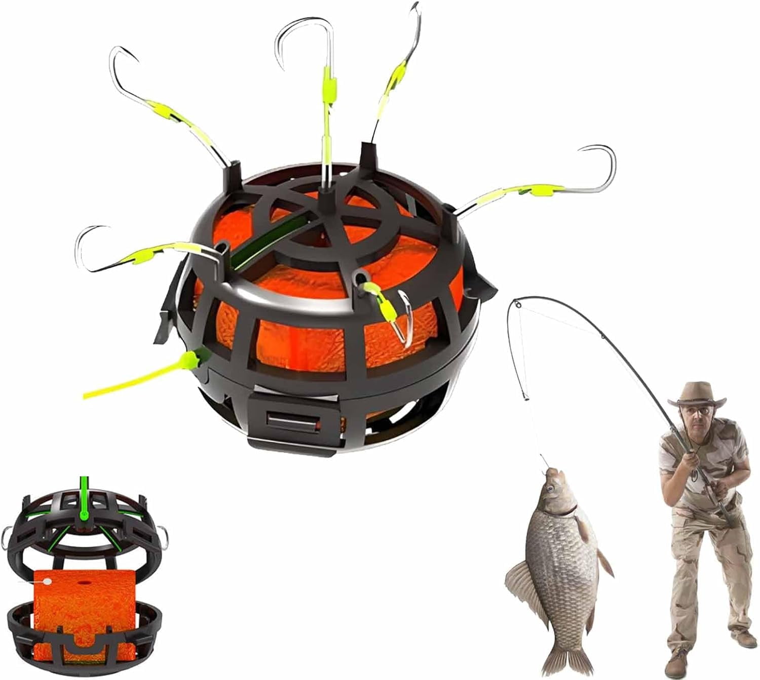 Reverse Bottom Bait Cage Fishing Hook - 6-Hook Carp Feeder Rig with 360 ...