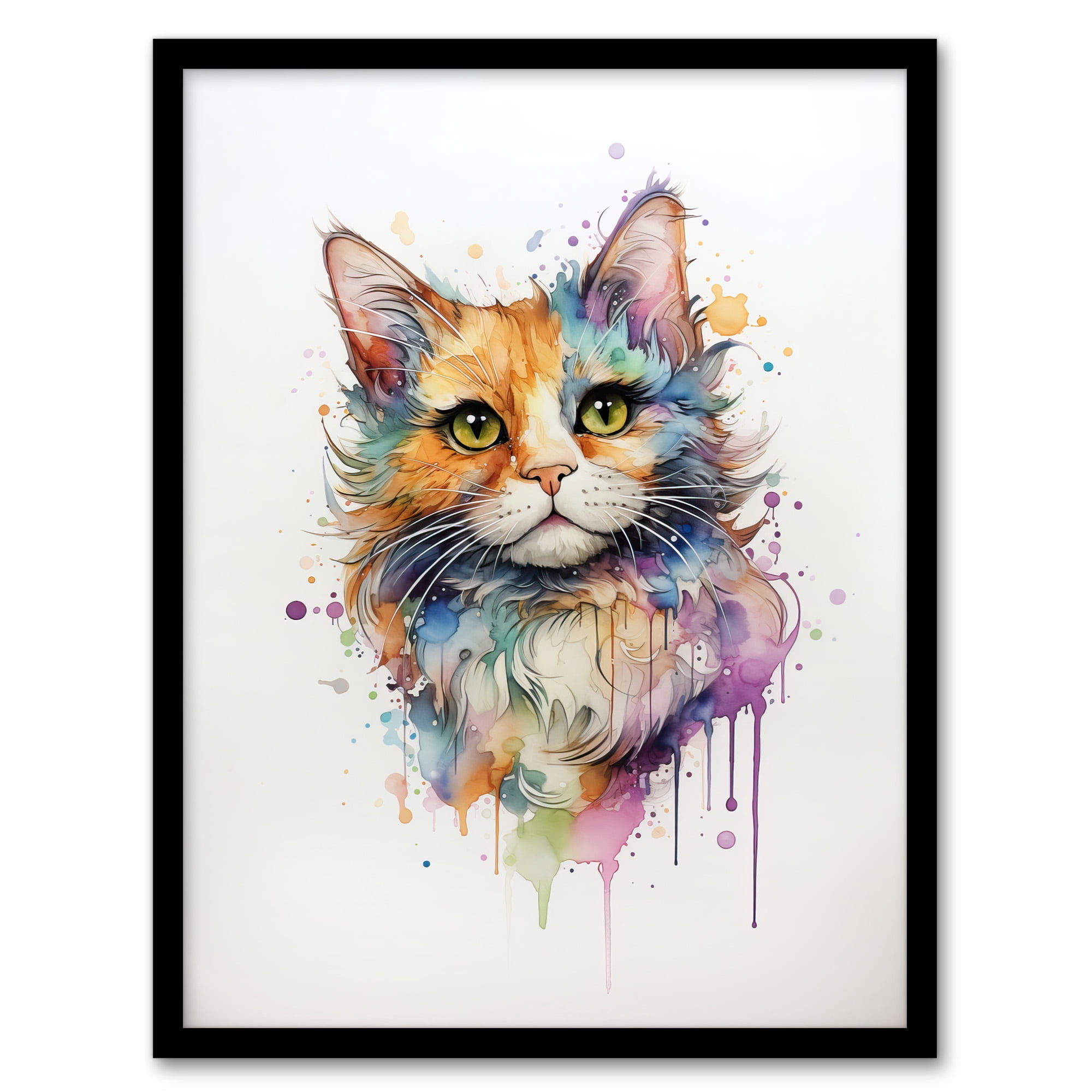 Reverse Calico Cat Lovers Gift Watercolour Pet Portrait Painting ...