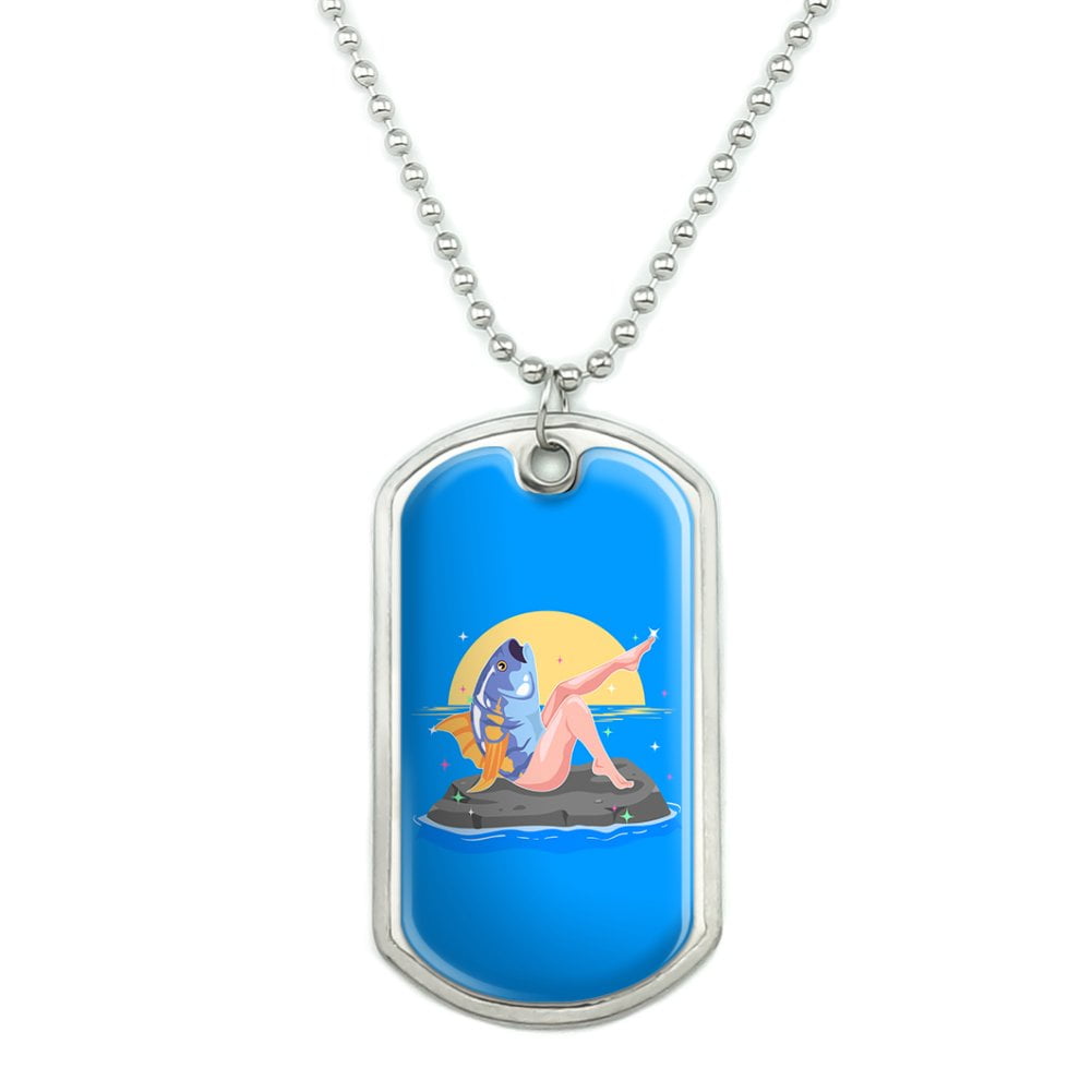 Reverse Mermaid With Tuna Head Military Dog Tag Pendant Necklace with ...