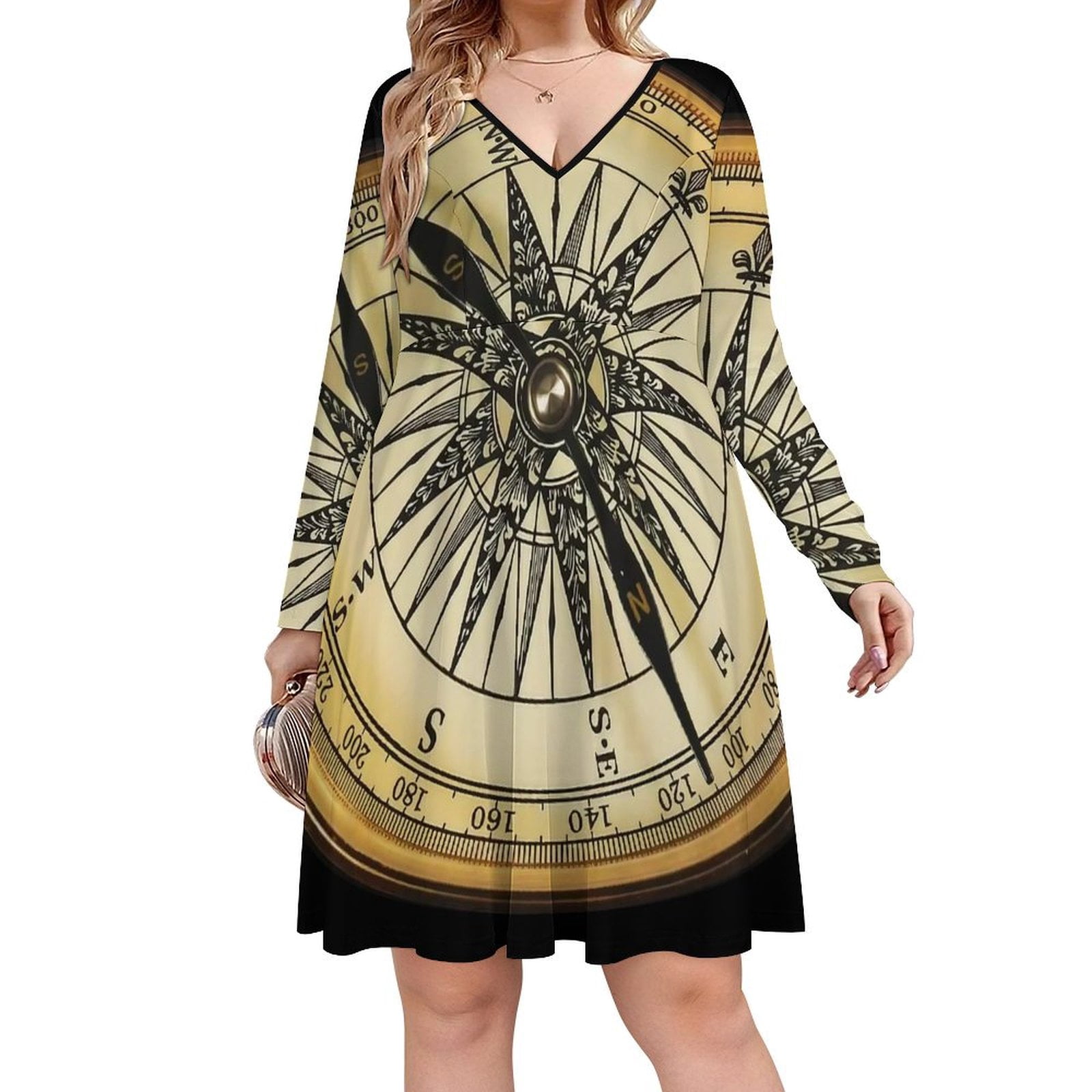 Reverse Pole Compass Long Sleeve Sexy Dresses For Women Ladies Vintage ...