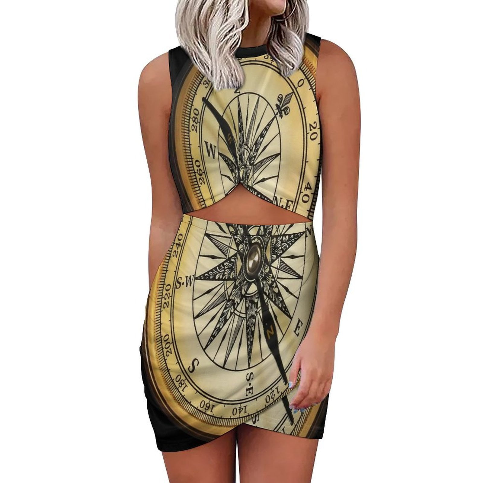 Reverse Pole Compass Women's Crossover Slim Hip Dress Summer Crossover ...