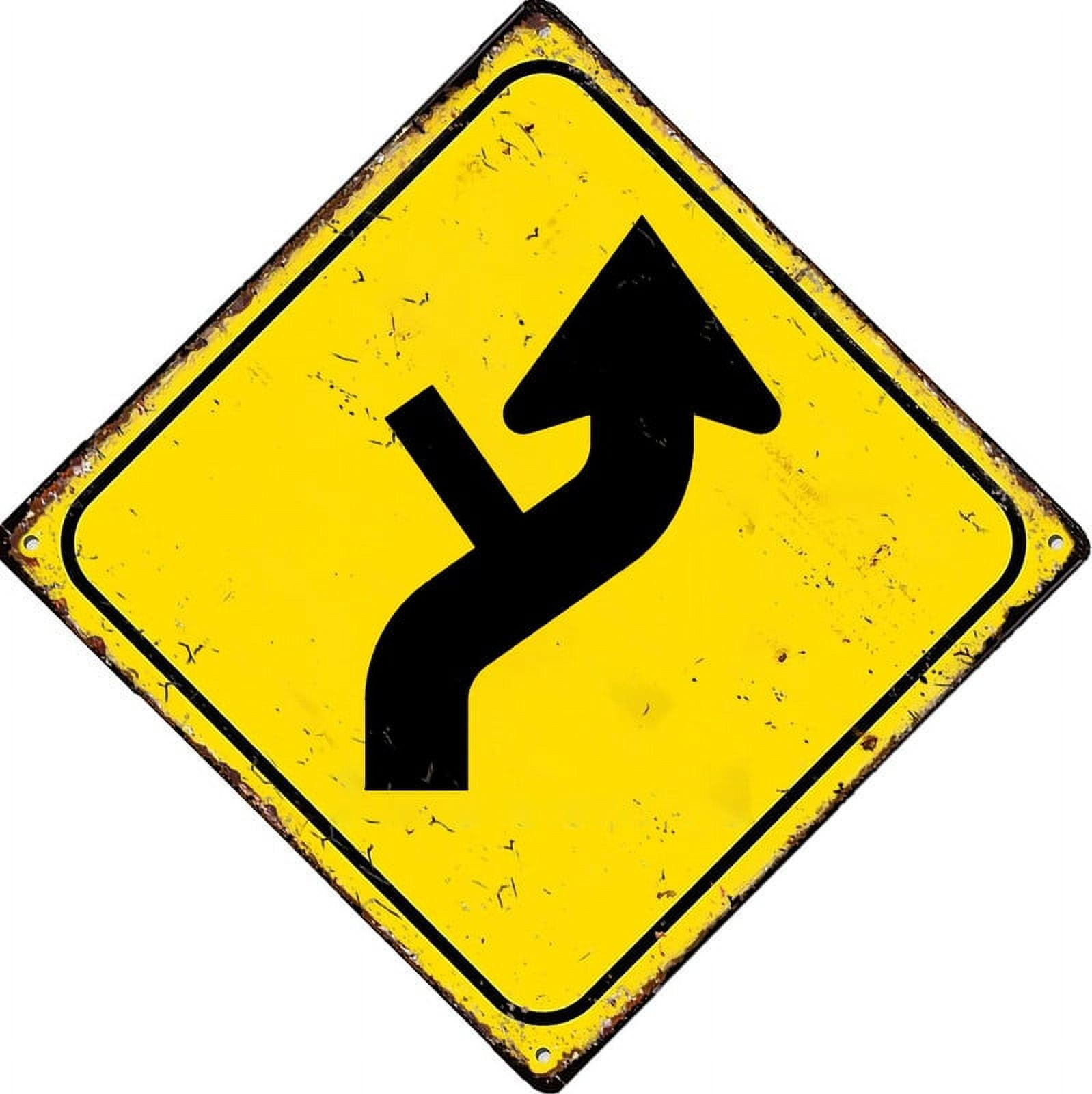 Reverse Right Curve Side Road Warning Vintage Tin Sign For Bathroom ...