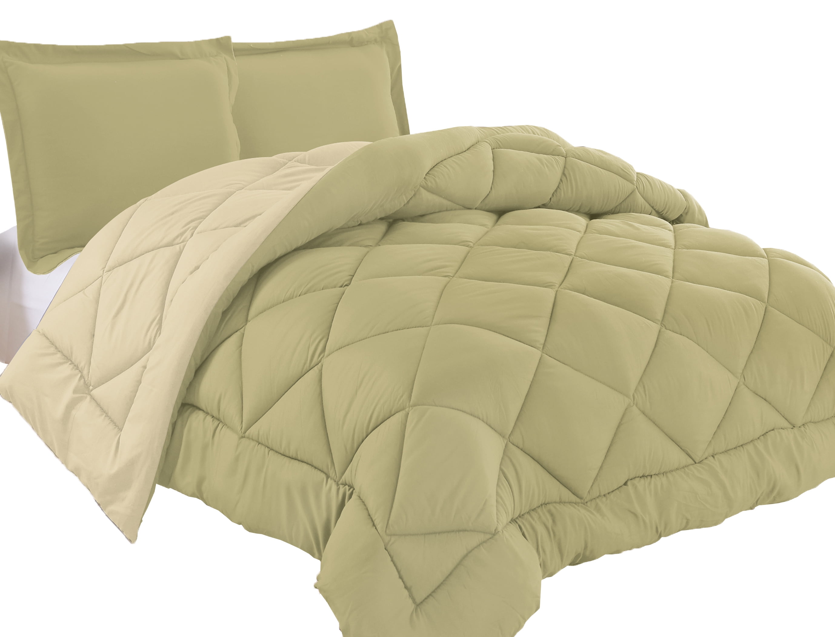 Elegant Comfort Reversible 3pc Comforter Set Full/Queen Sage/Cream Soft ...