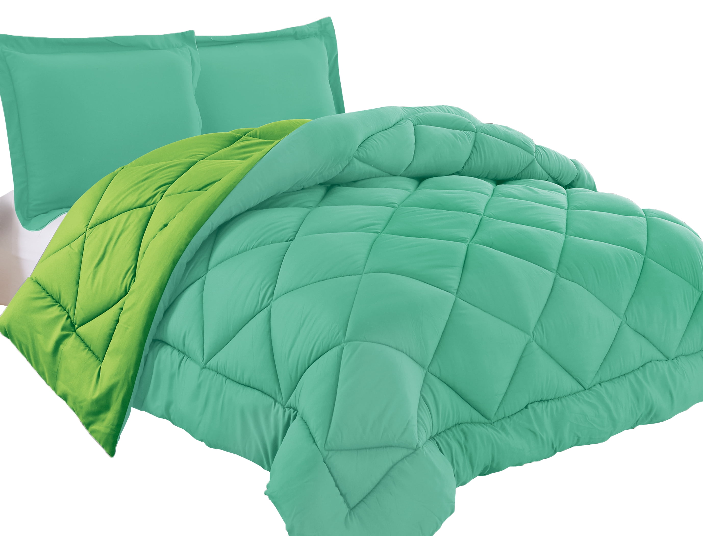 Elegant Comfort Reversible 3pc Comforter Set Twin Aqua/Lime Double ...