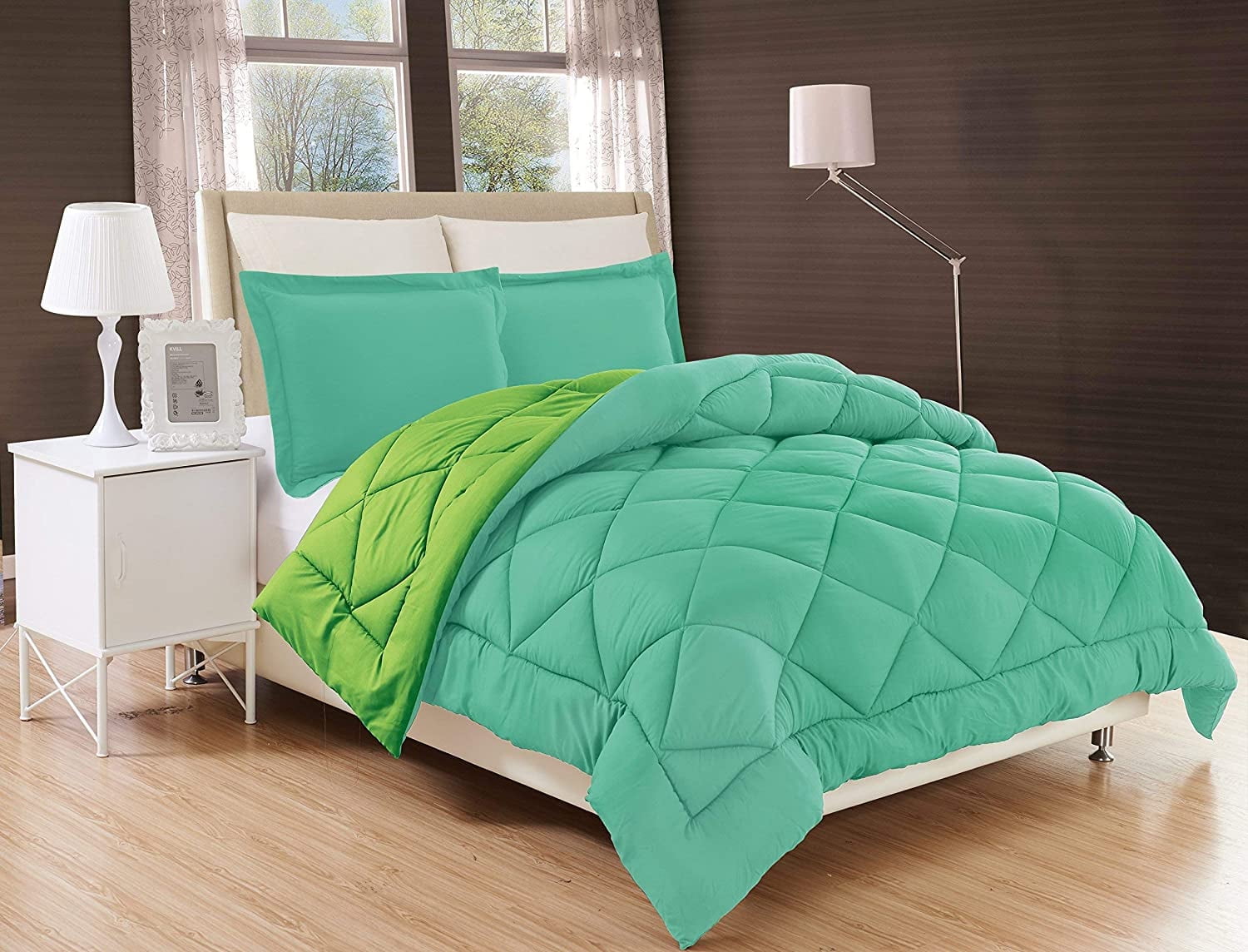 Reversible 3pc Comforter Set Full/Queen, Aqua/Lime - Walmart.com