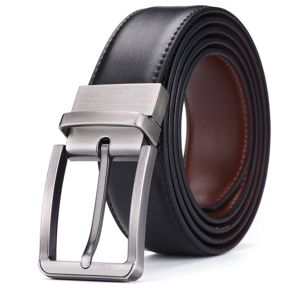 Reversible Belt for Men, Retro Leather Jeans Belt 1 3/8" Black & Brown ...