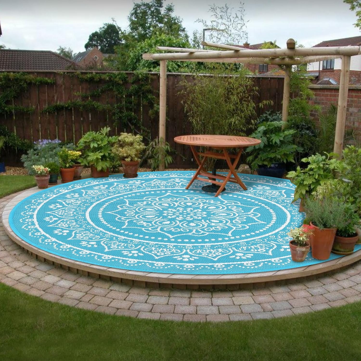 Reversible Boho 8 Ft Round Rugs, Plastic Straw Outdoor Mat, Outdoor ...