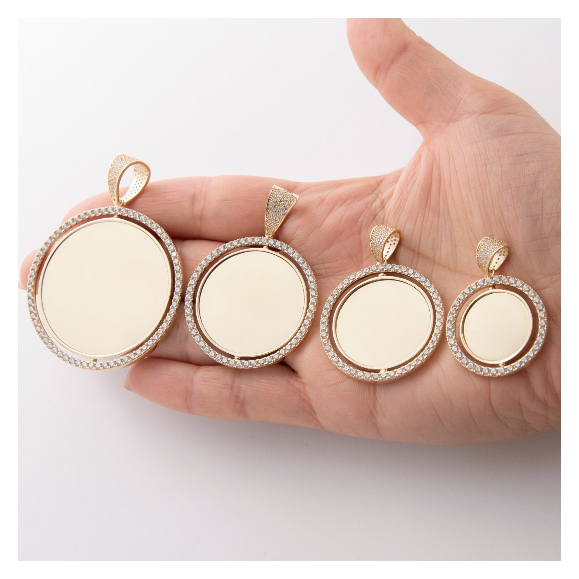 CZ Reversible Frame Picture Medallion Unisex Adult Pendant 10K Yellow ...