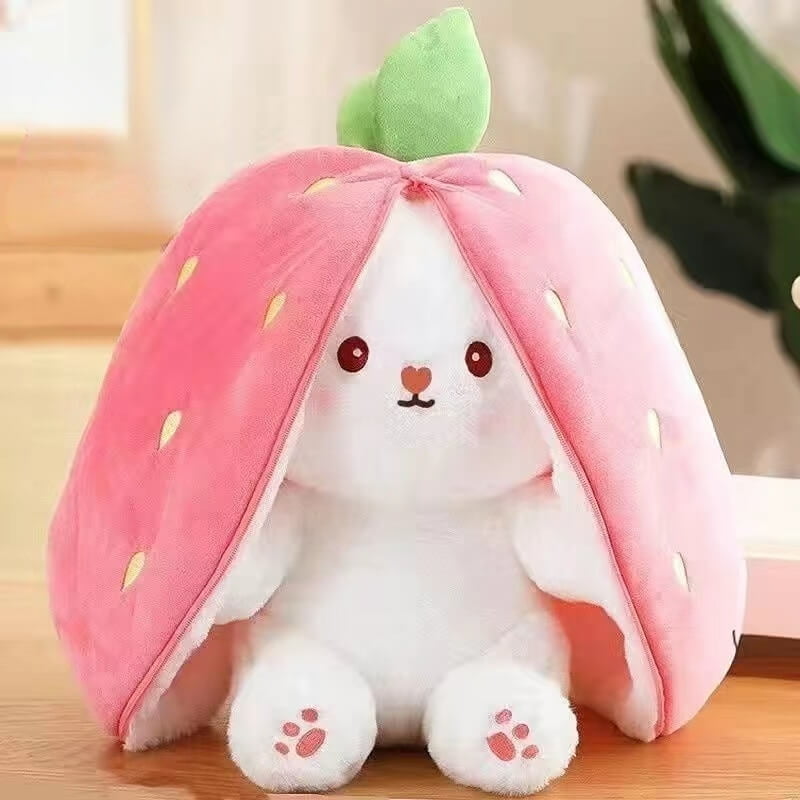 Reversible Carrot Strawberry Bunny Plush Doll with Zipper for Kids ...