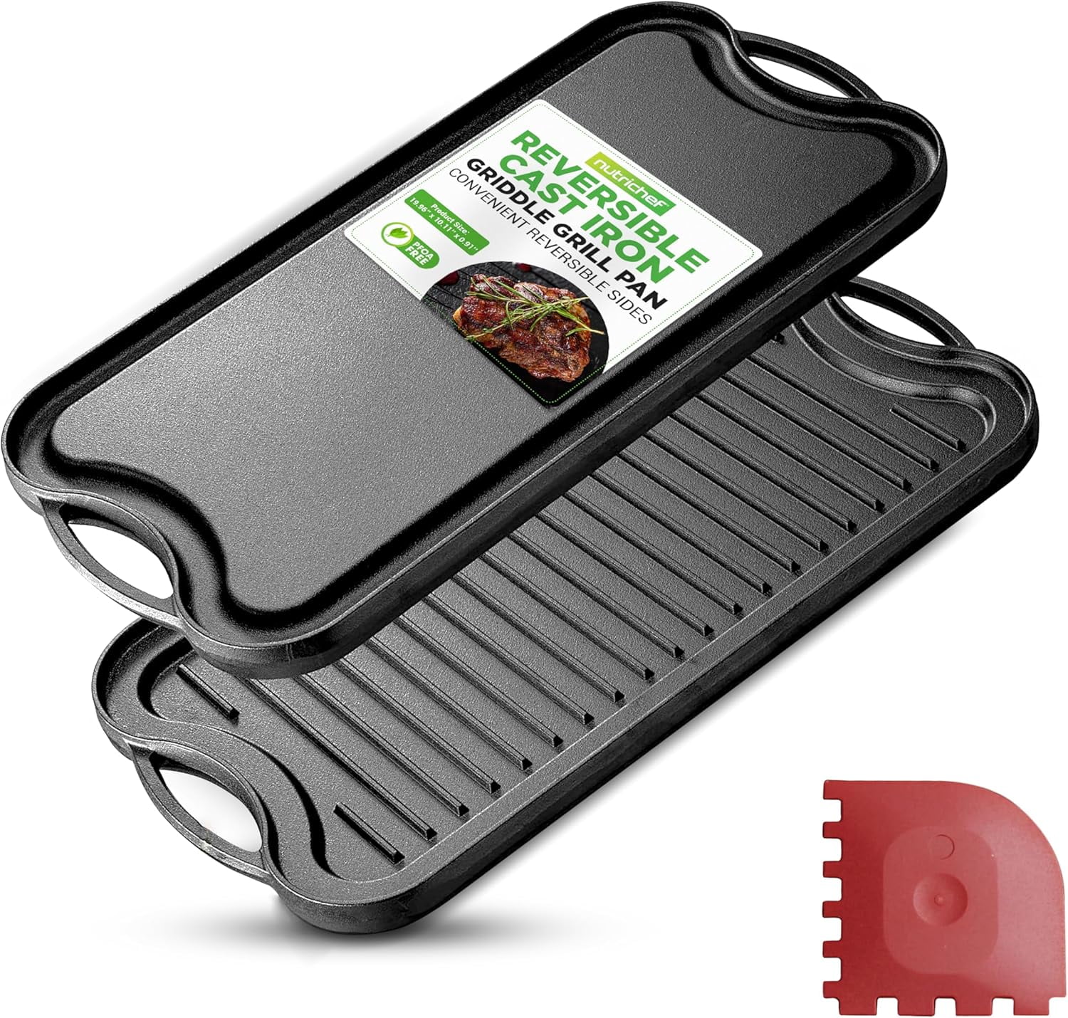 Reversible Cast Iron Griddle Pan for Stove Top Cooking, Heavy Duty ...