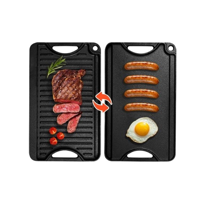 Reversible Cast Iron Grill & Griddle - 14"/20" Dual-Sided Stovetop Pan ...