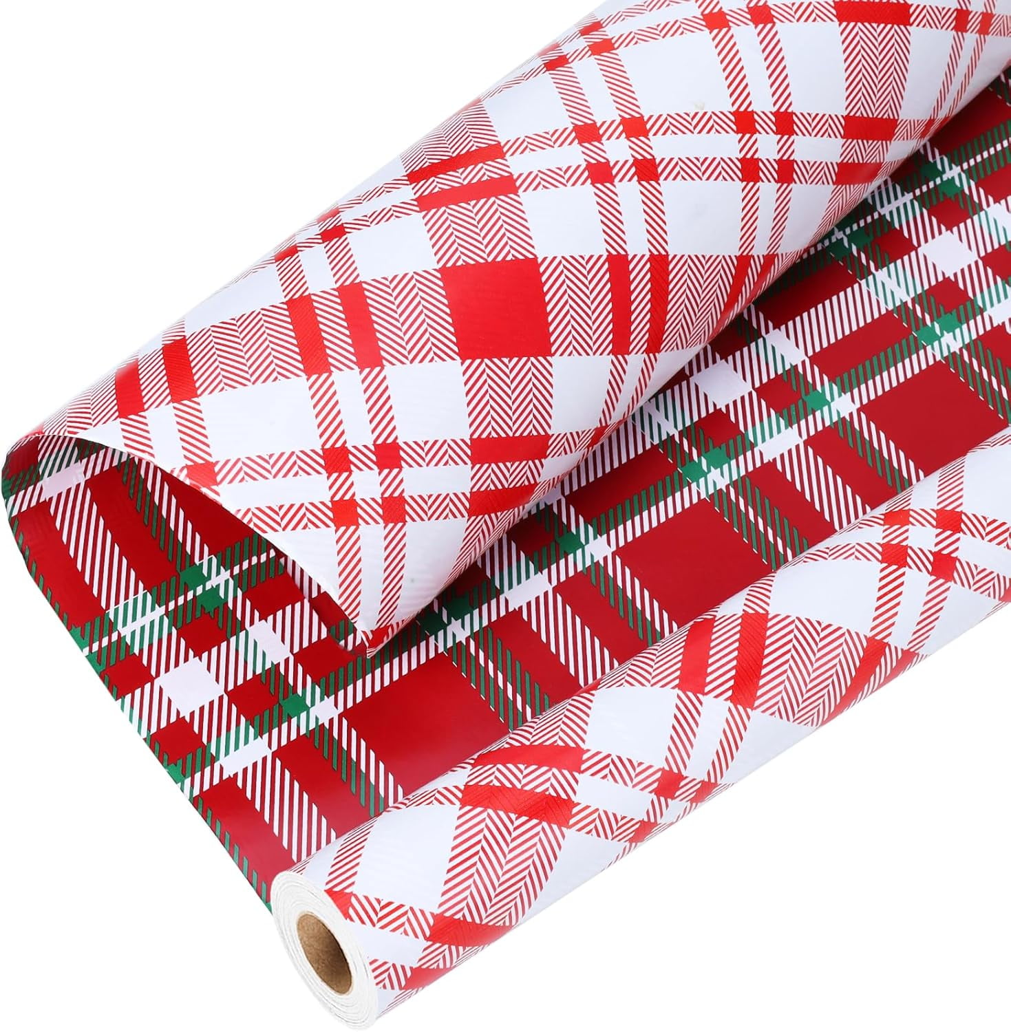 Reversible Christmas Wrapping Paper Roll, Classic Red & White Tartan ...