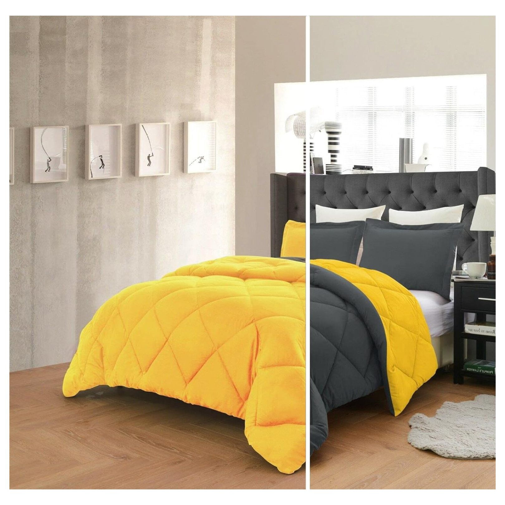 Reversible Comforter and Pillow Shams 3-Piece Set in 10 Color ...