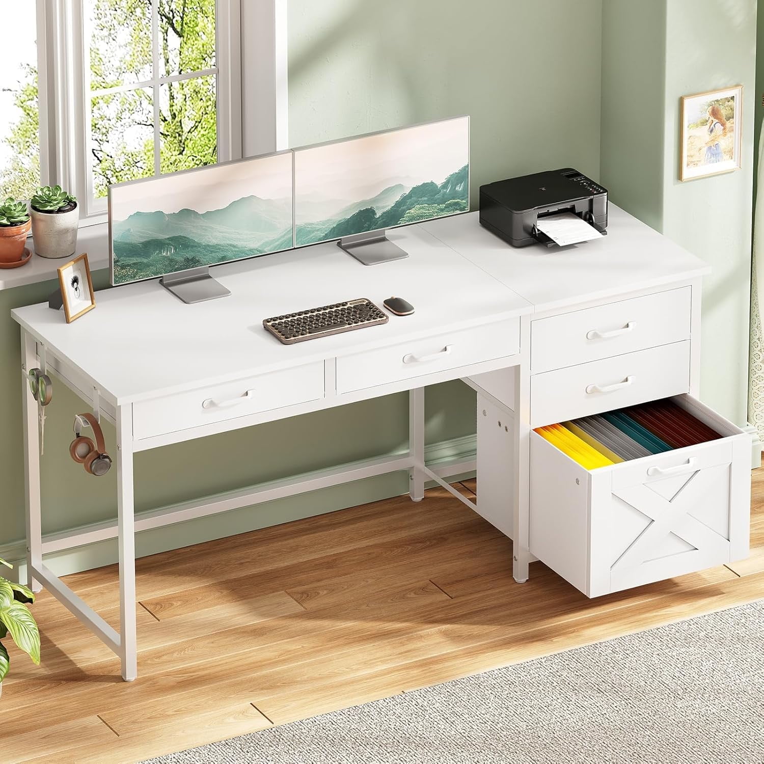 Reversible Computer Desk with Drawers and File Drawers, 47 Inch Ofiice ...