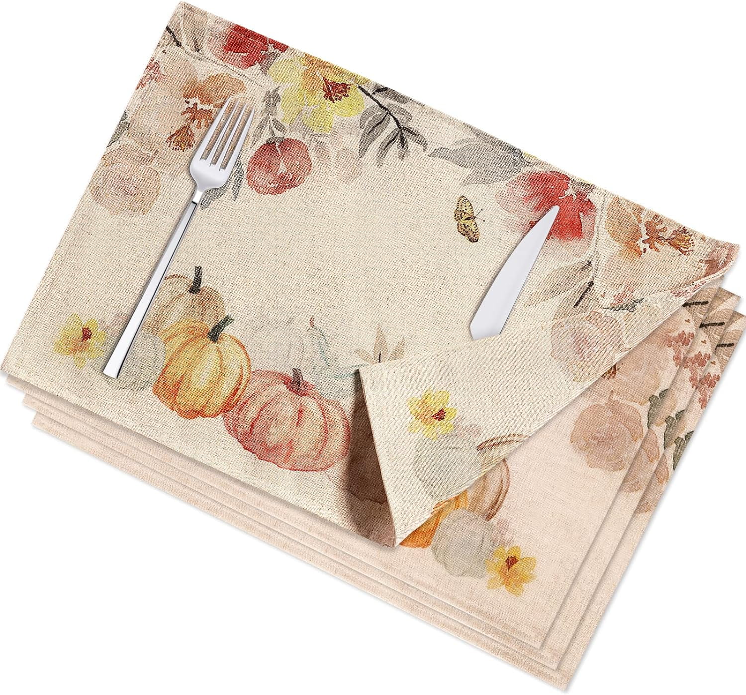Reversible Fall Placemats Set of 4 Pumpkin Cloth Place mats Farmhouse ...