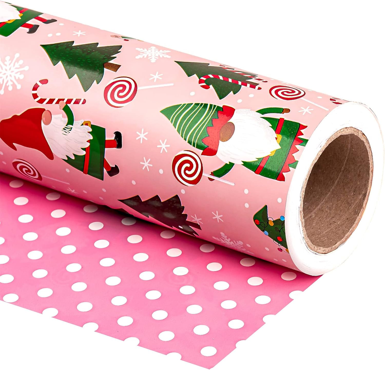 Reversible Gnome Christmas Wrapping Paper - Mini Roll - 17 Inch x 33 ...