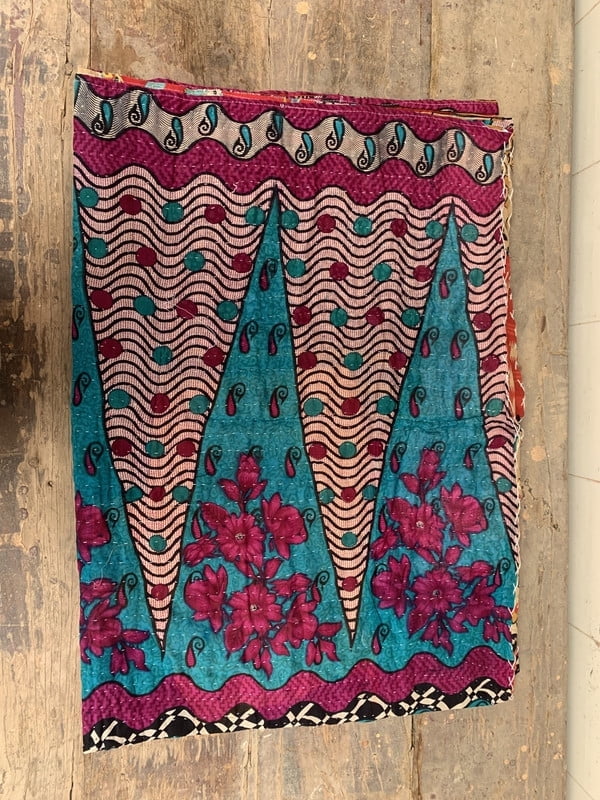 Reversible Gudari Quilted Cotton Stitched Blanket Kantha Work Throw ...