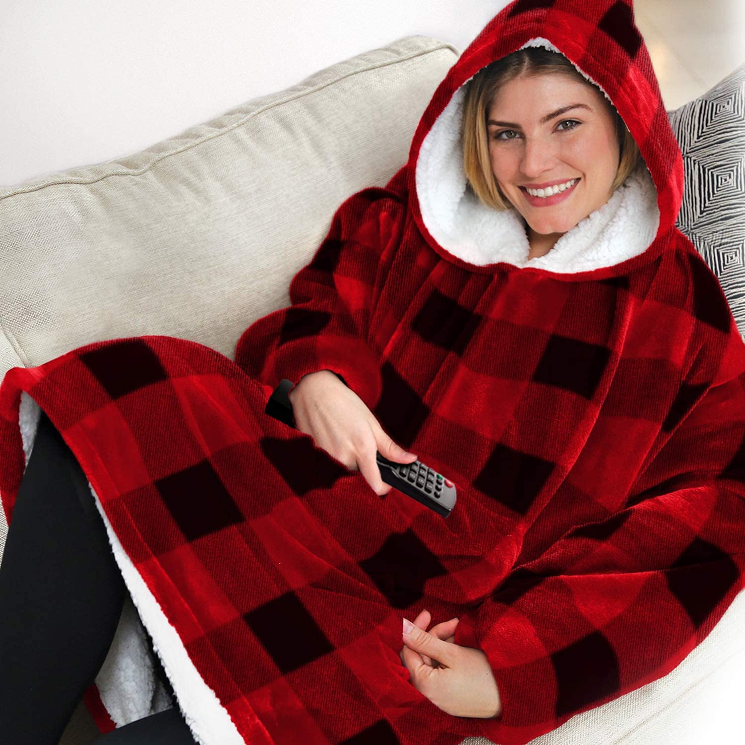 Reversible Huggle Hoodie, Ultra Plush Blanket, Buffalo Plaid, fuzzy plush hoodies. Made of ultra ...