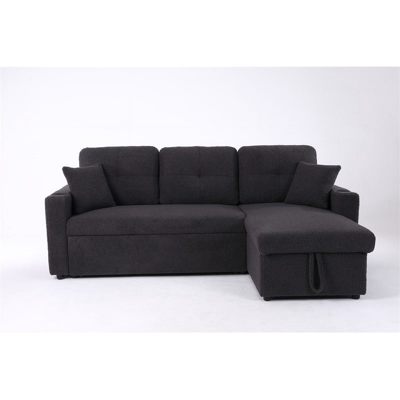 Reversible Lamb Wool Sectional Pullout Sofa Bed With Storage&CupHolder ...