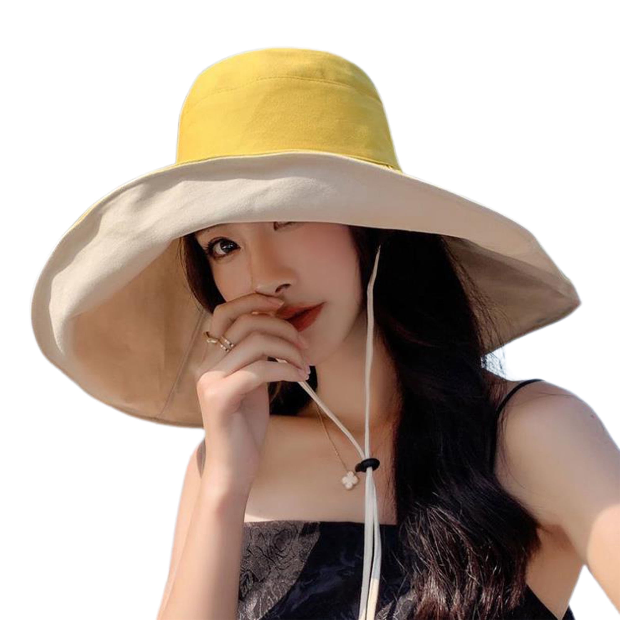 Inevnen Reversible Bucket Hats for Women, Wide Brim Sunhat, UV ...