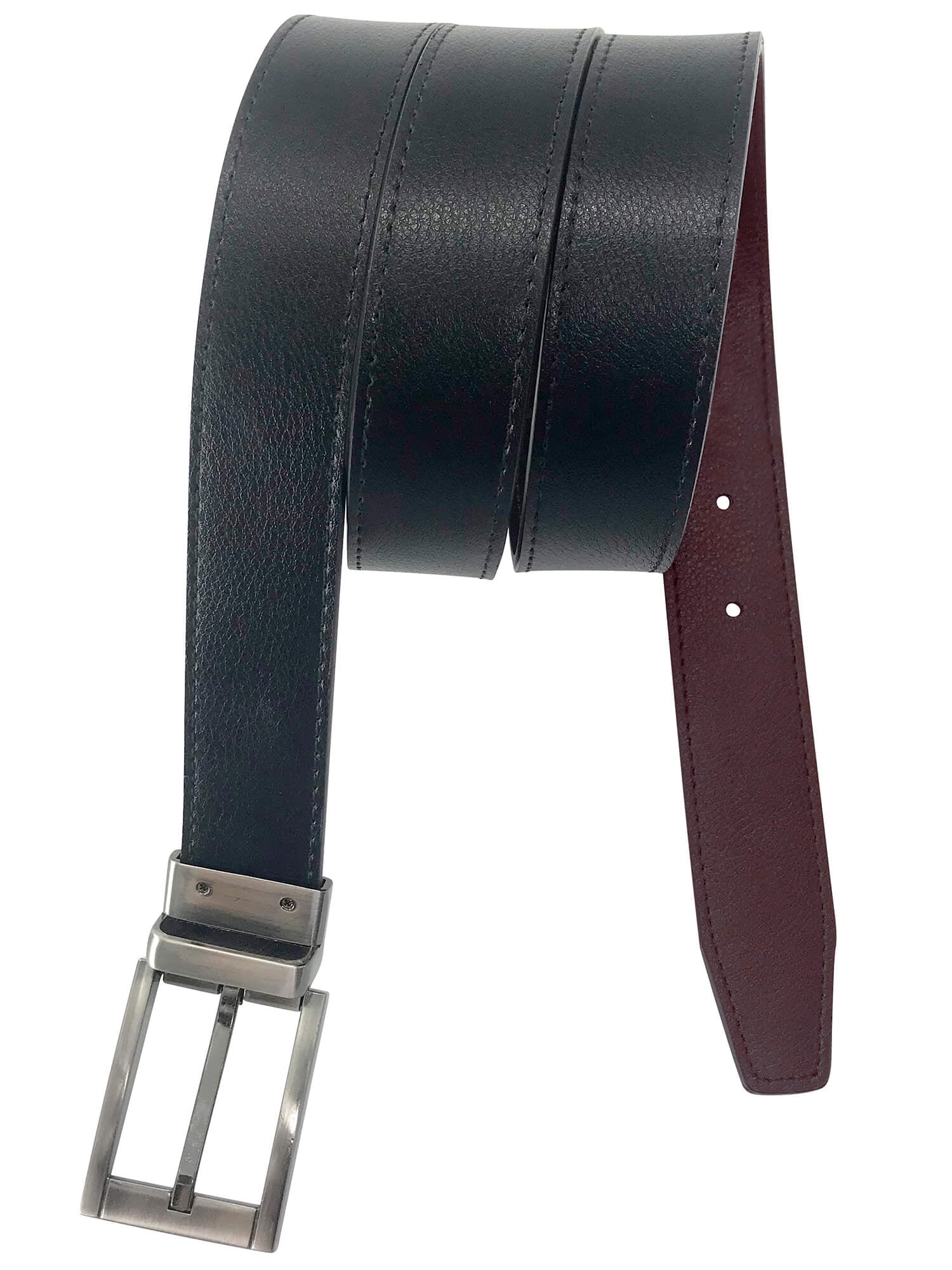 Reversible Leather Belt, Black and Dark Brown Options, Matte Silvertone ...
