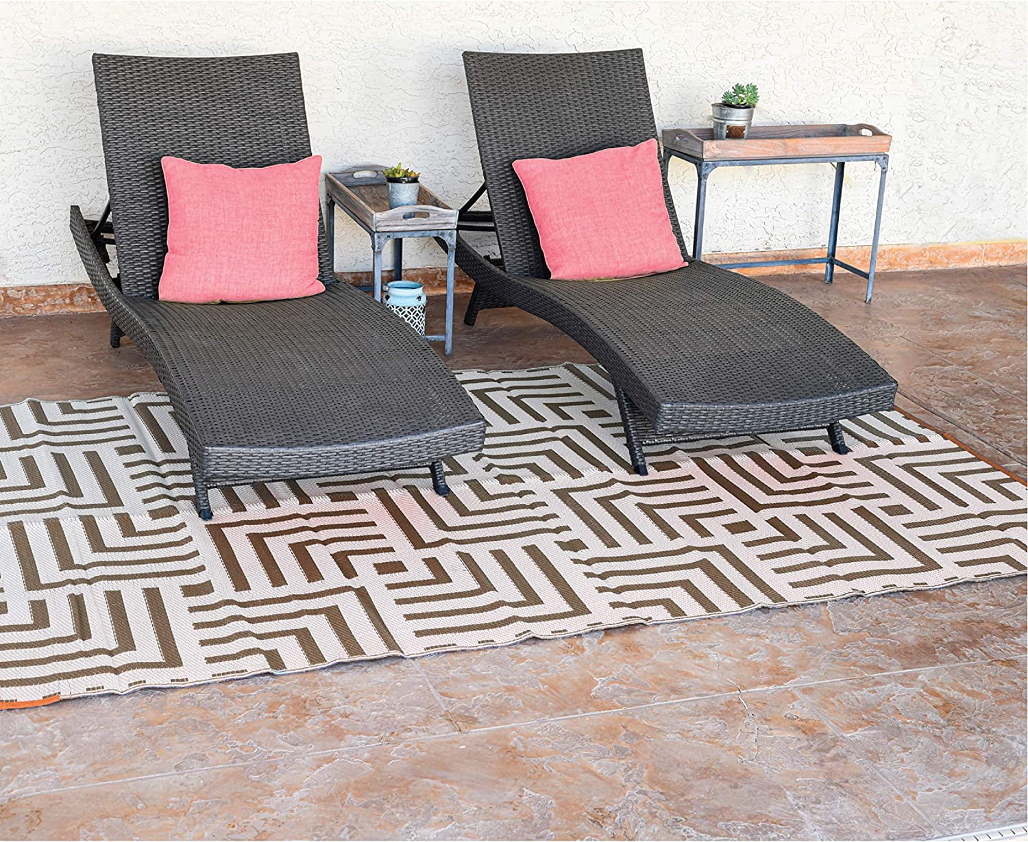 Reversible Mat 6x9 Foot Outdoor Polypropylene Pattern Patio Rug, Brown ...