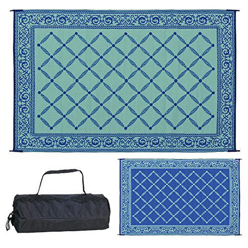 Reversible Mats Outdoor Patio 6x9 Feet Blue/Light-Green RV Camping Mat ...
