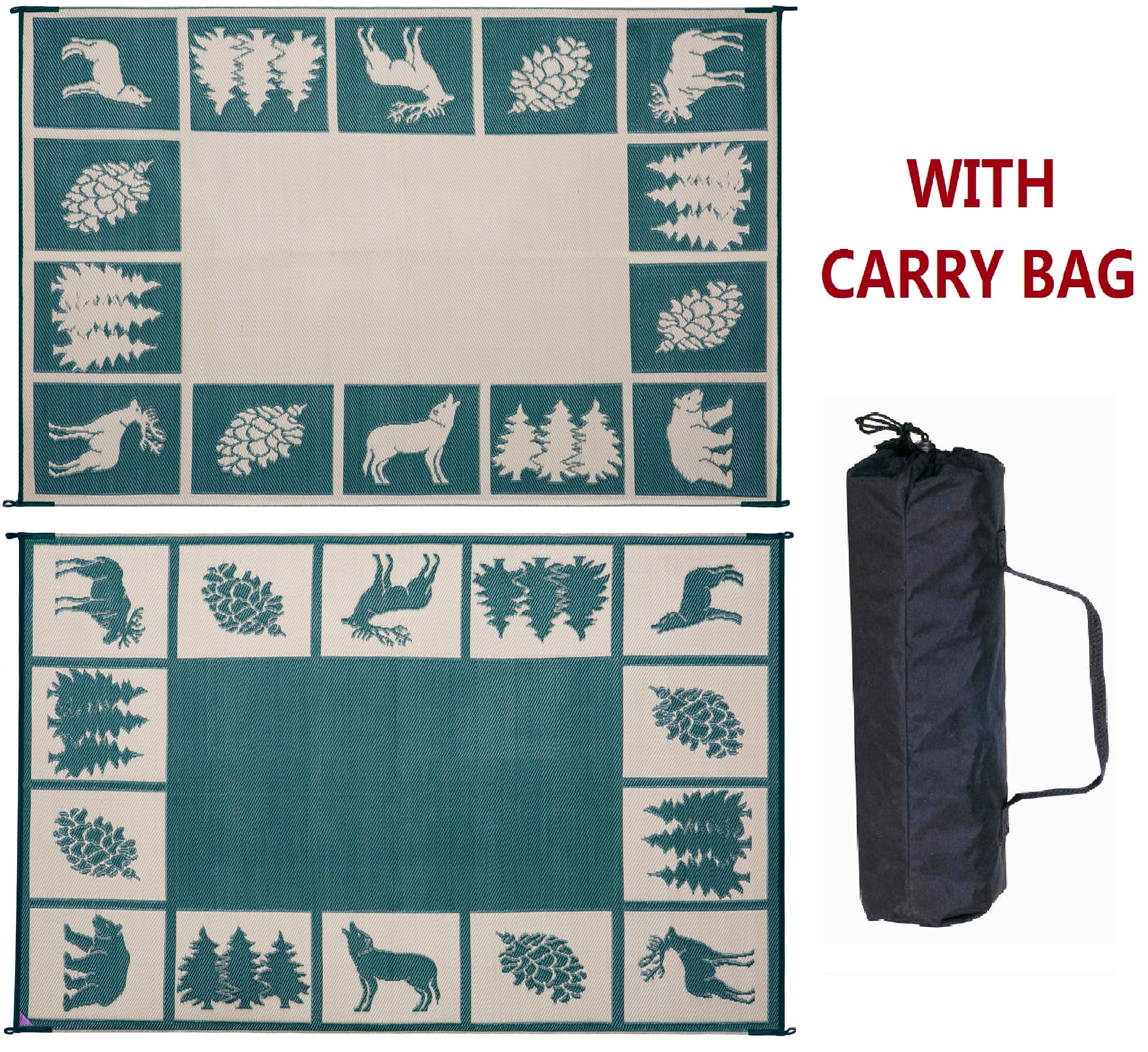 Reversible Mats 9' x12' RV Patio Garden Wilderness Mat, Hunter Green ...