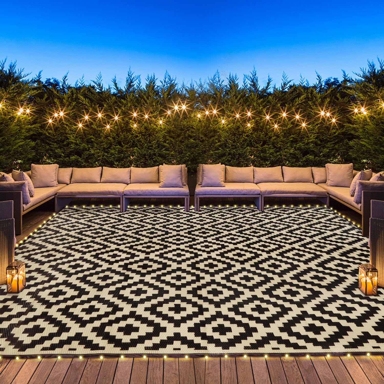 Reversible Mats with Led Strip Lights, Plastic Straw Rug, Modern Area ...