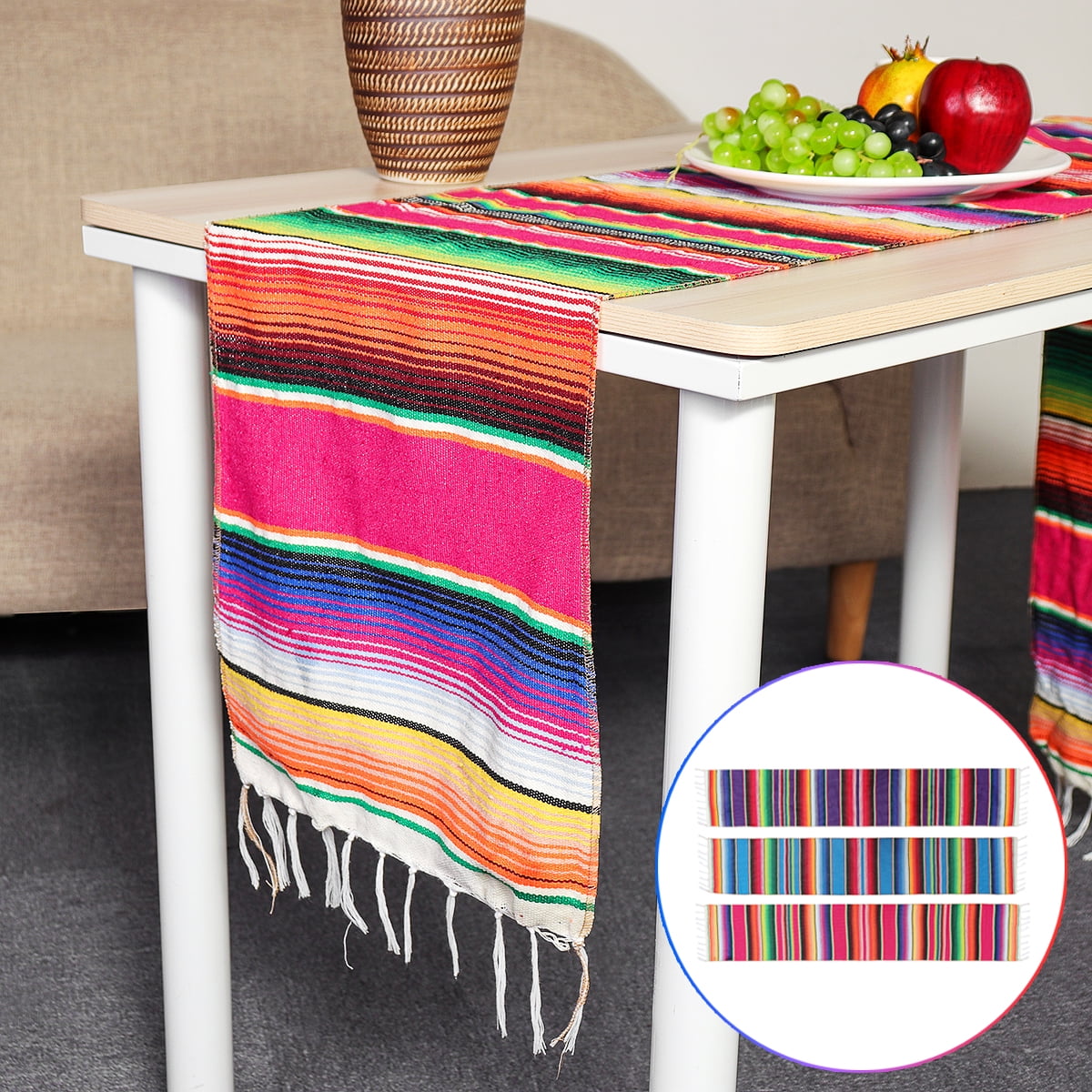 Reversible Mexican Table Runner Tablecloth with Tassels for Mexican ...