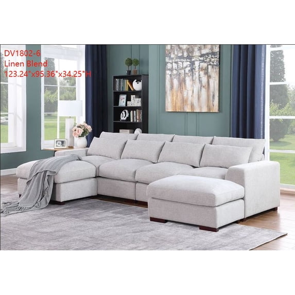 Reversible Modular Sectional Fabric Sofa With Two Ottoman-Light Gray ...