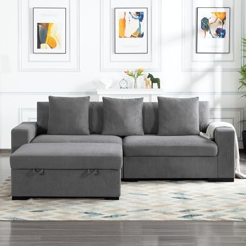 Reversible Modular Sectional Sofa for Living Room Corduroy Upholstered ...