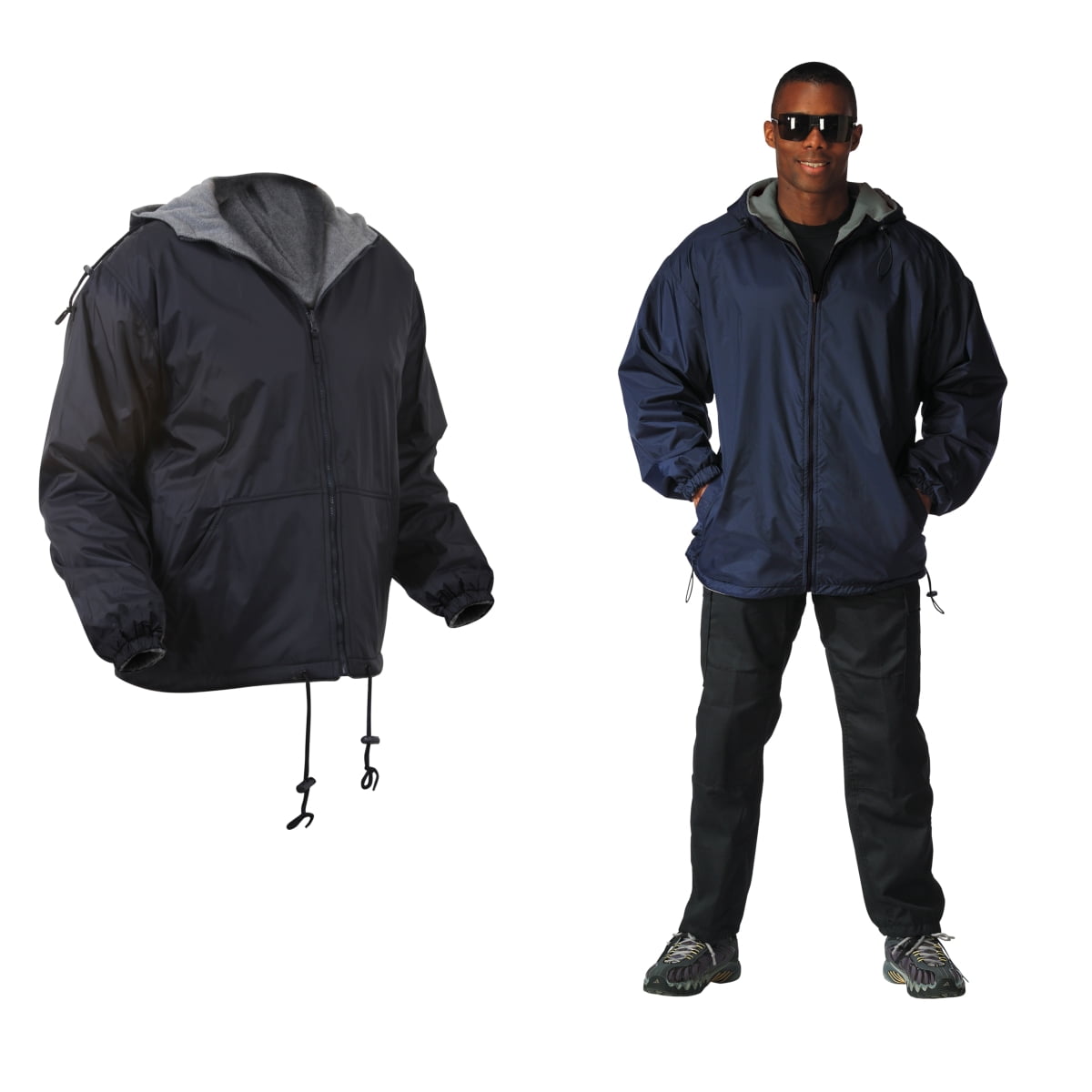 Reversible Nylon Jacket with Fleece Lining, Black, XL - Walmart.com
