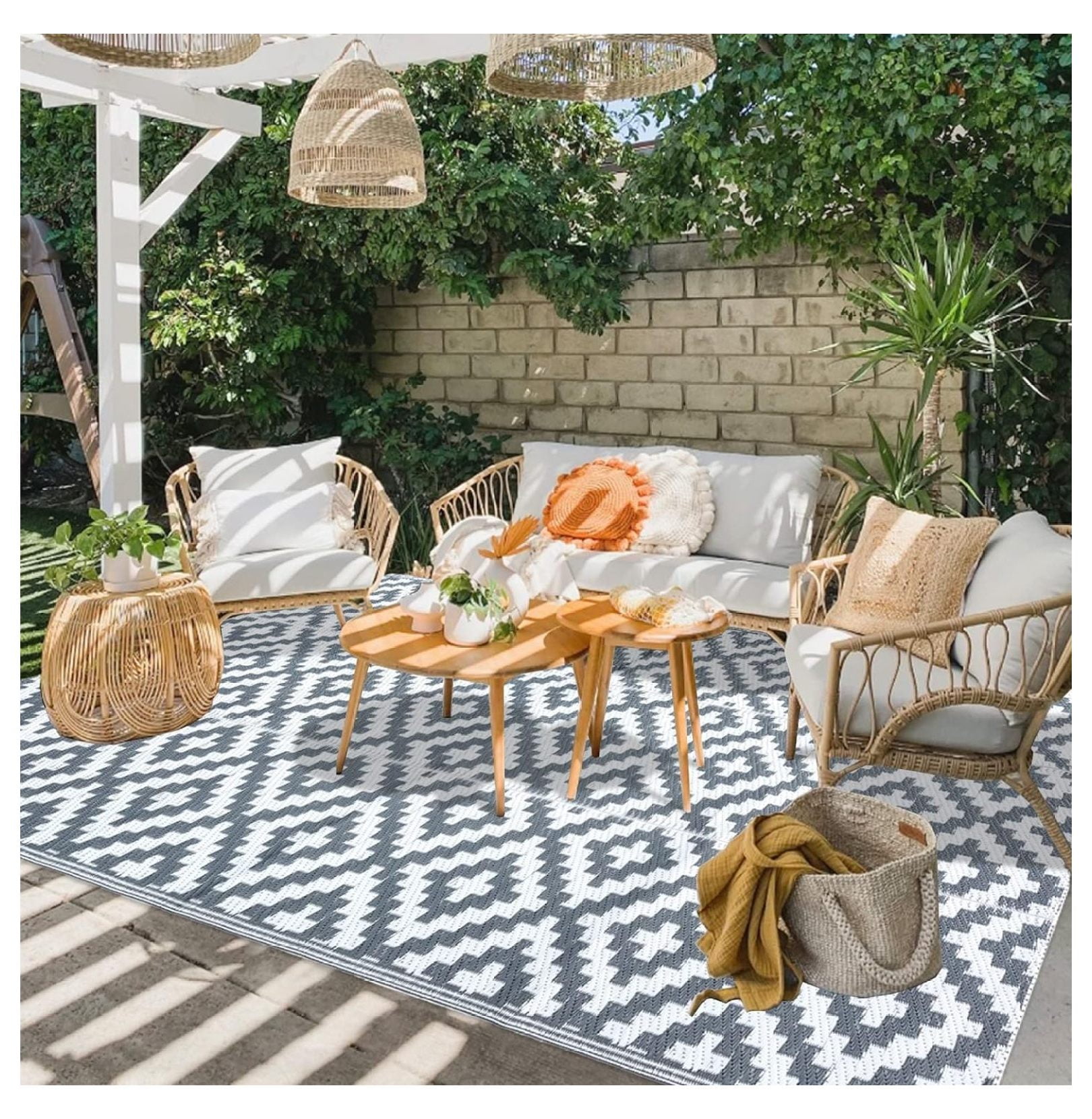 Reversible Outdoor Rugs for Patio Decor 6x9ft Waterproof Portable ...
