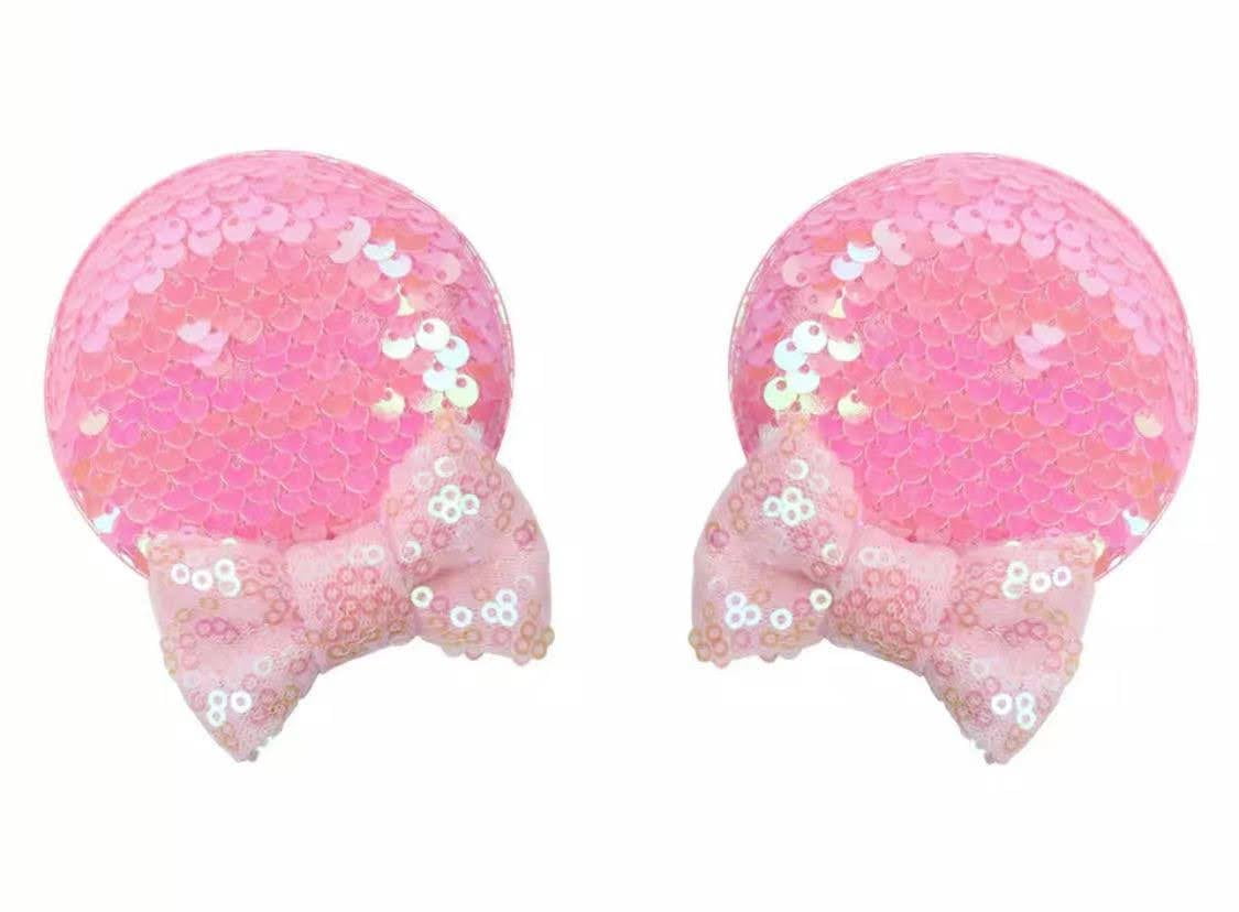 Reversible Pink Minnie Ears Hair Clip, Minnie Ear Clips, Mickey Ears ...