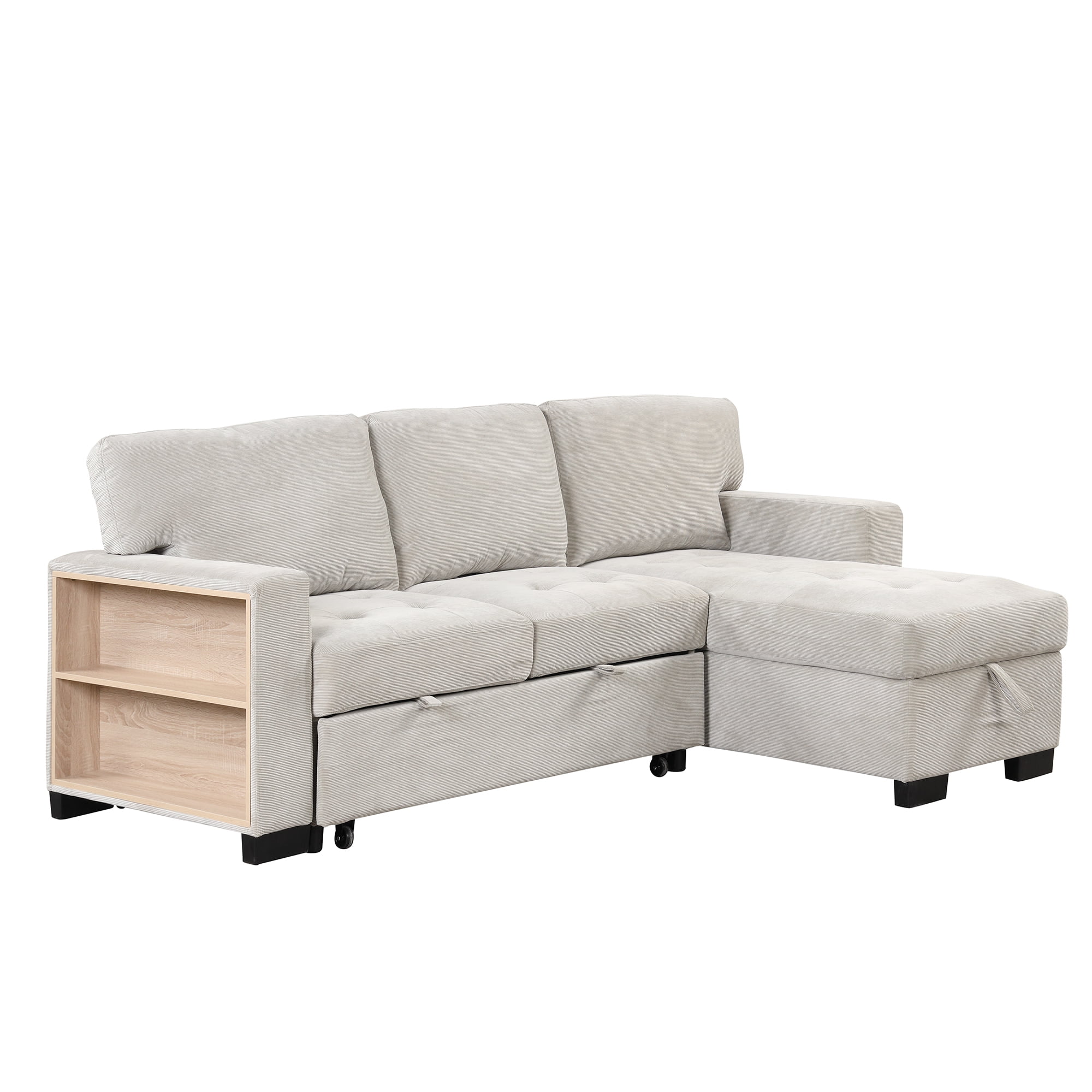 Modern Fabric Sleeper Sectional Sofa Bed with Pull-Out Bed with USB ...