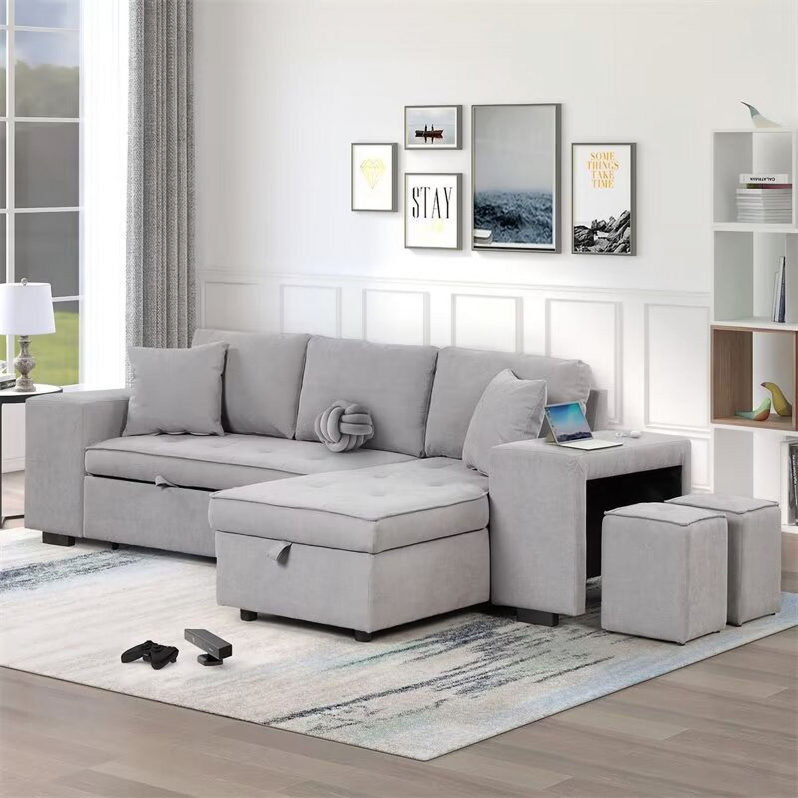 Reversible Sectional Sofa Couch, 104" Modern L-Shaped Sofa with Pull ...