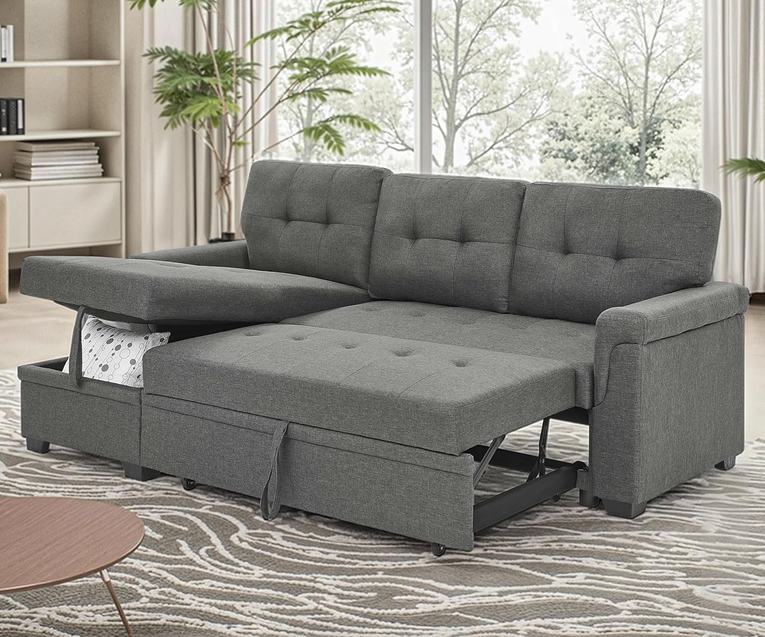 Reversible Sectional Sofa Couch, Sleeper Sofa Bed with Storage Chaise ...