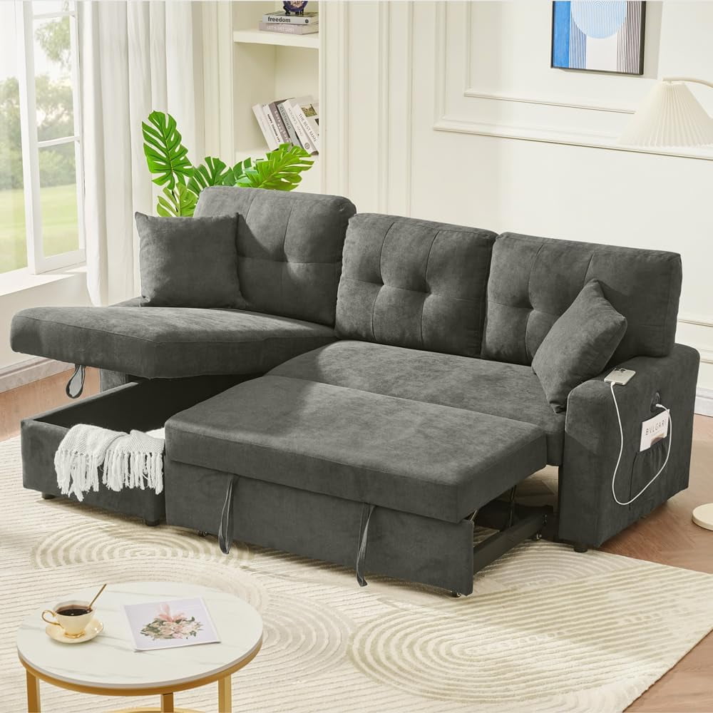 Reversible Sectional Sofa Couch, Sleeper Sofa Bed with Storage Chaise ...