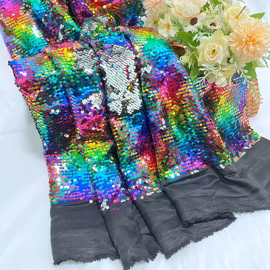 Reversible Sequin Fabric by The Yard Rainbow to Silver Flip Up Sequins ...