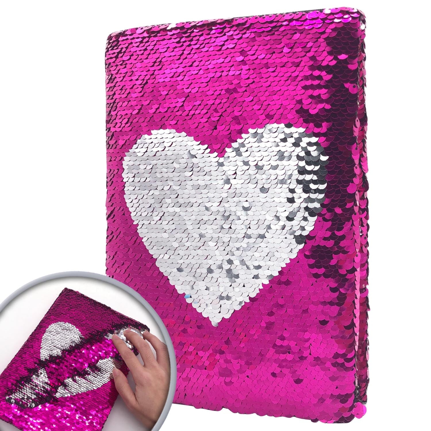 Reversible Sequin Notebook for Kids, 8.5x5.5in, 160 Pages, Magic Heart ...