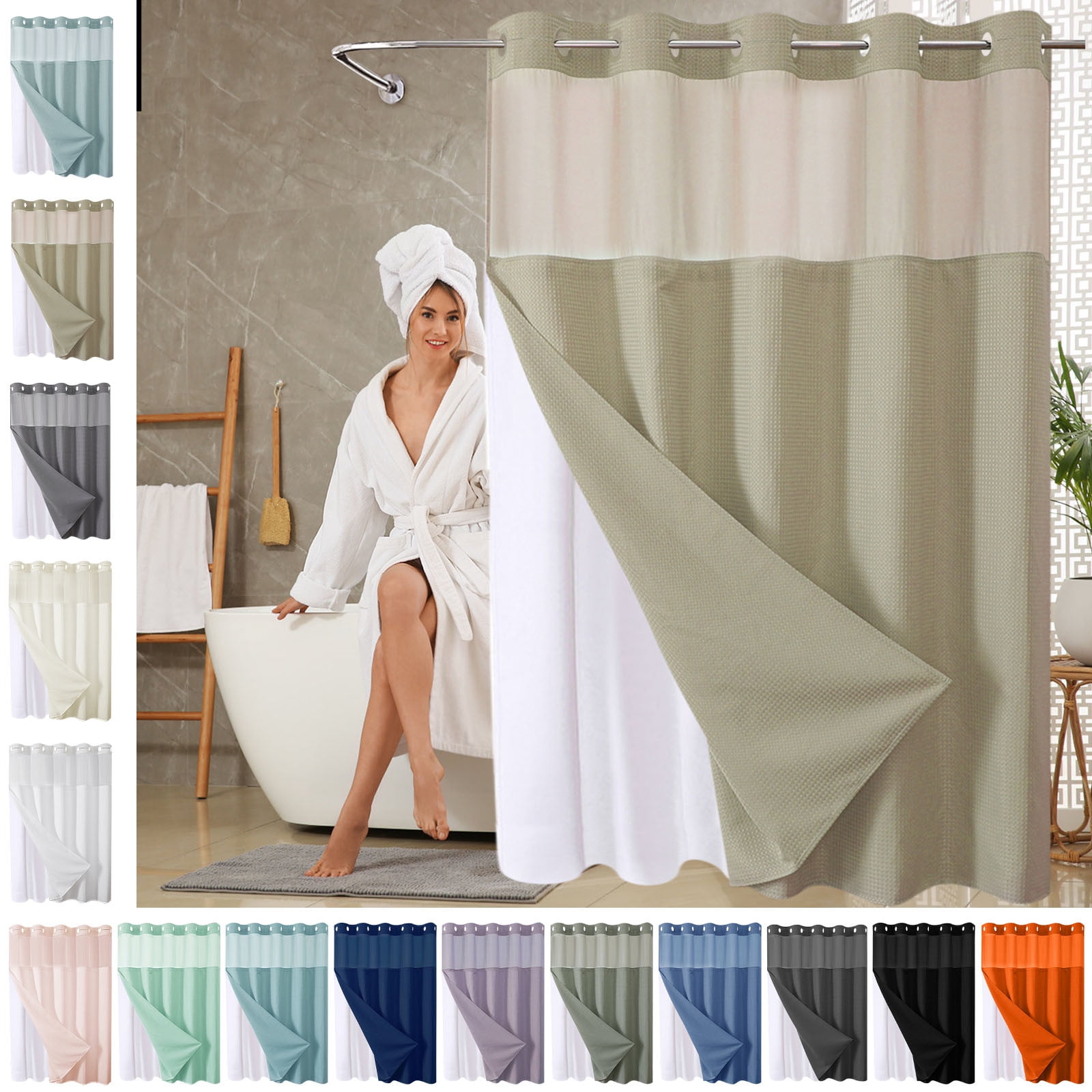 Reversible Shower Curtain Heavy Duty Polyester Fabric Double Ring ...