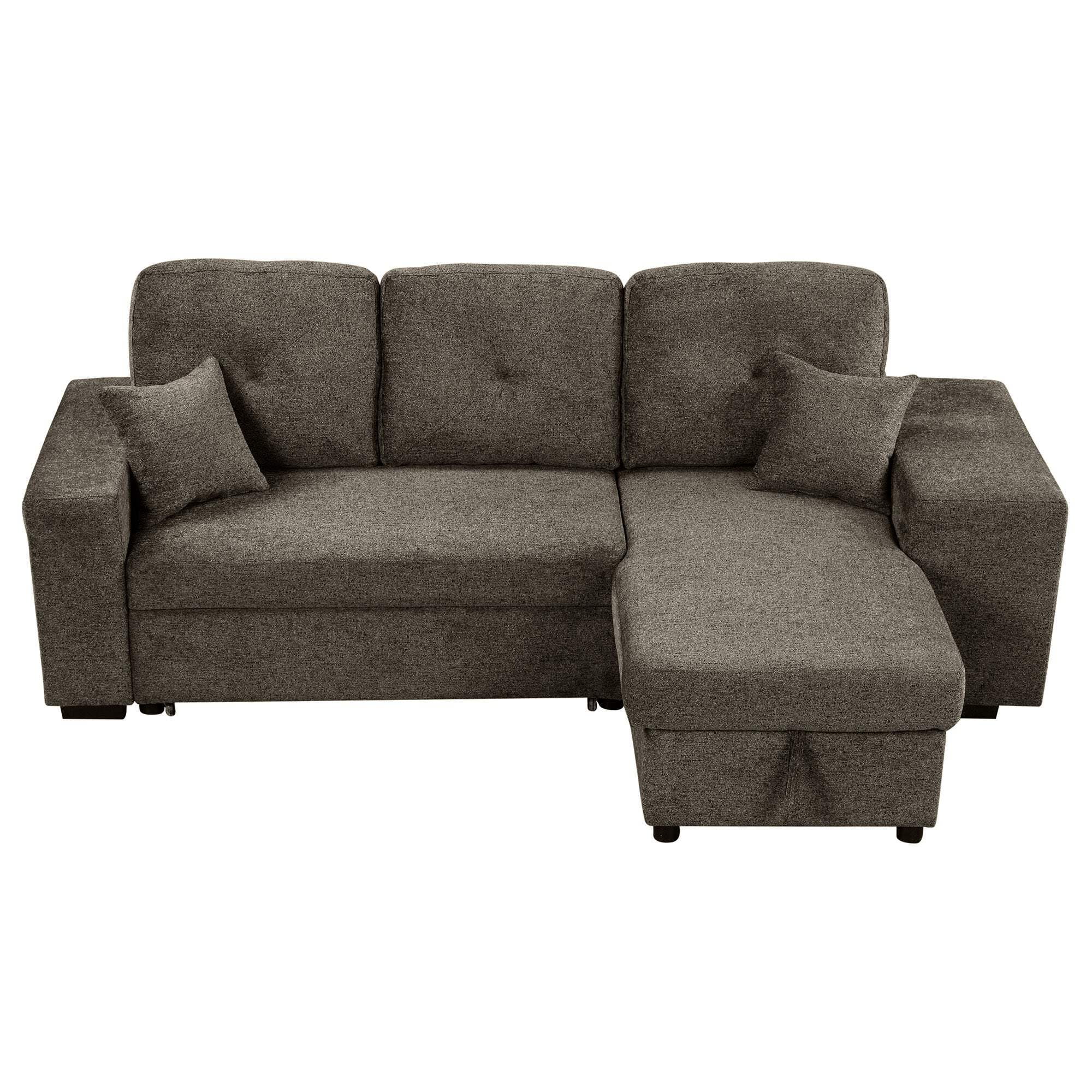 Reversible Sleeper Sectional Sofa Bed with Side Shelf and 2 Stools ...