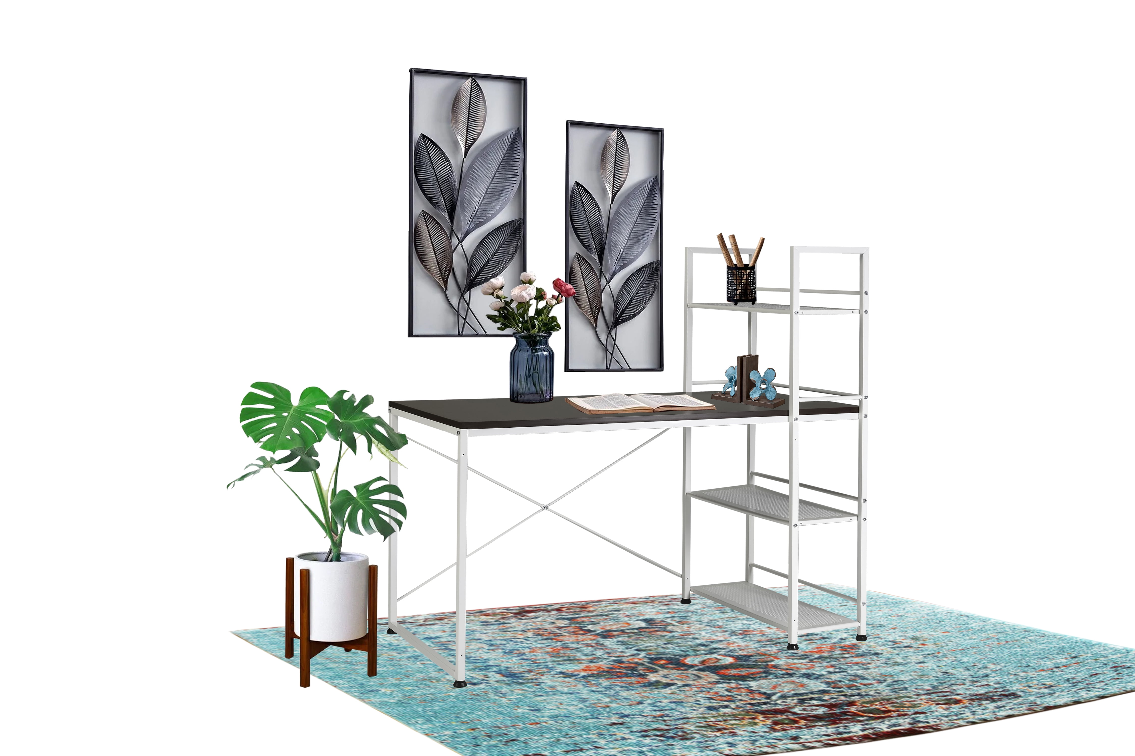 Work Surface Reversible Smart Workstation Wooden Desk White/Brown ...