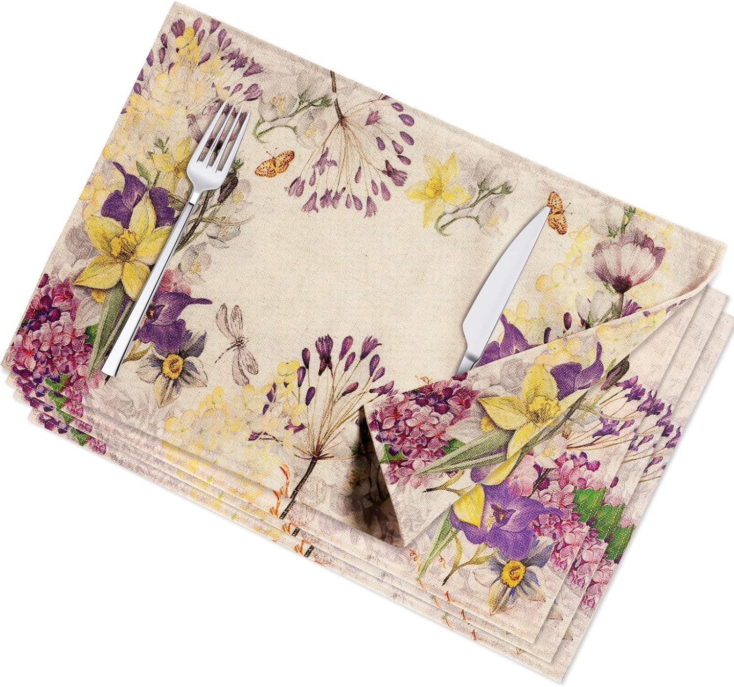Reversible Spring placemats Set of 4 Summer Purple Place mats Farmhouse ...
